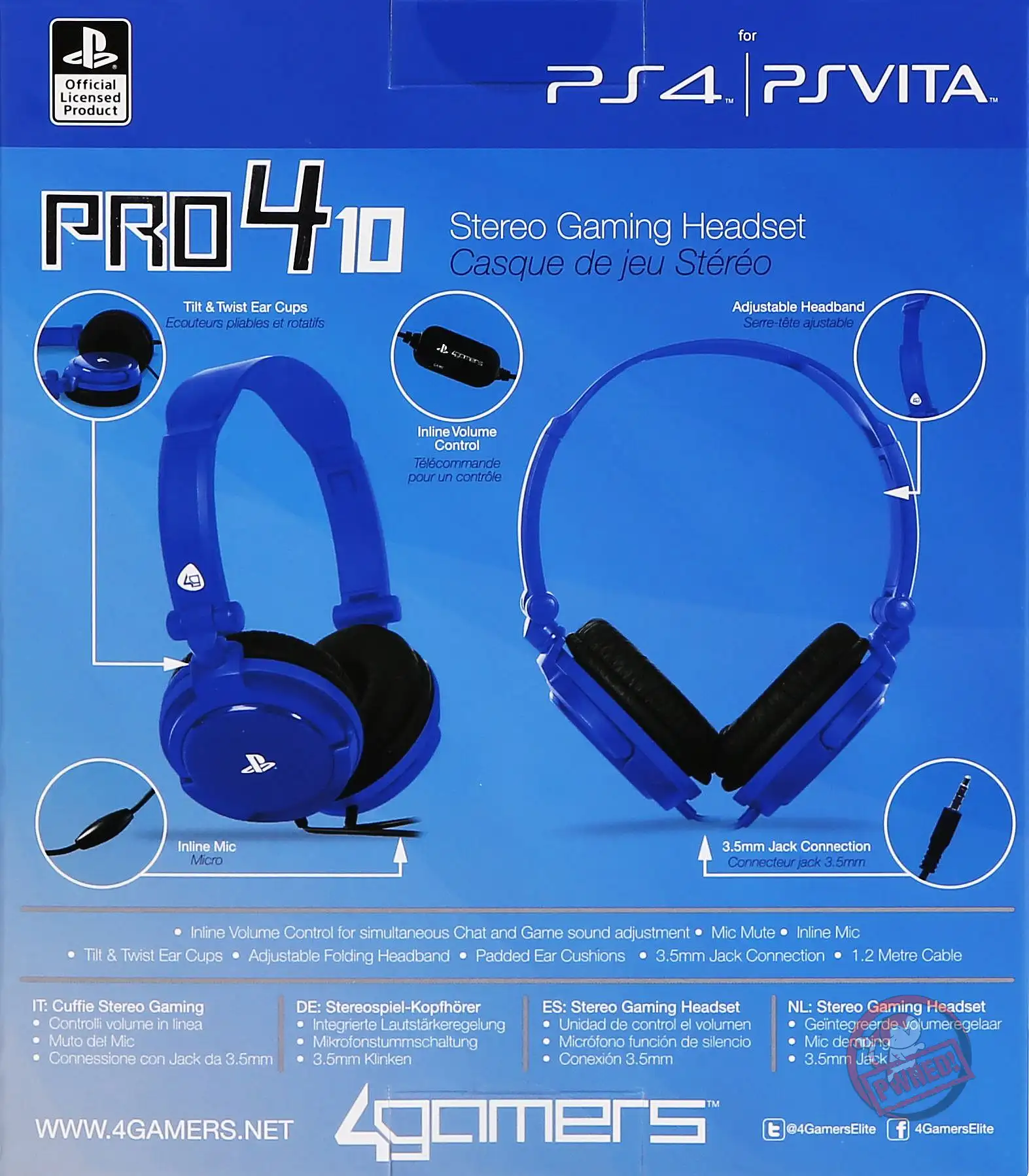 4Gamers PRO4-10 Wired Stereo Gaming Headset - Blue (PS4 / PS Vita)(New ...